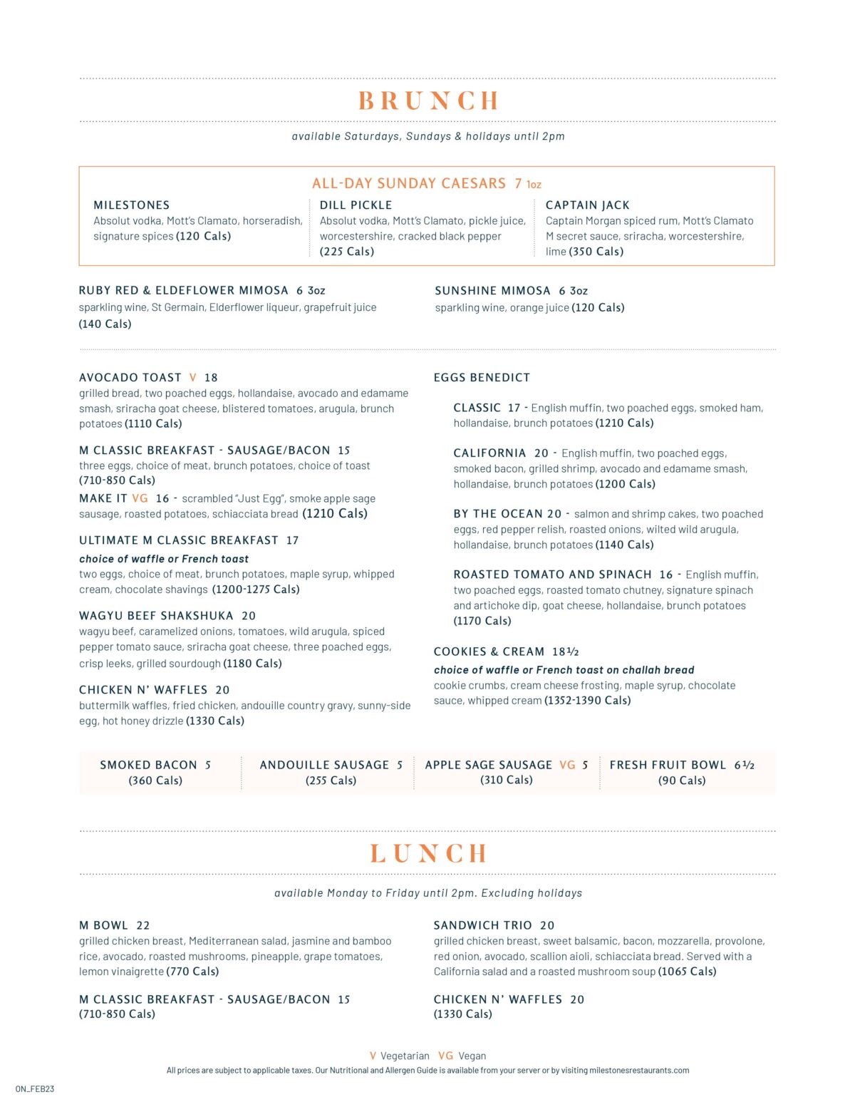 Milestones Menu in Whitby - Whitby | Milestones Grill & Bar