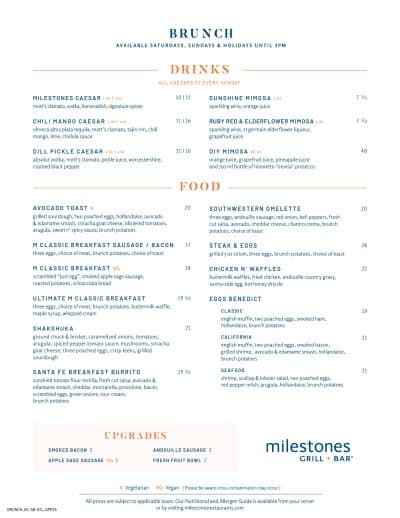 Milestones Menu in Royalmount | Milestones Grill & Bar