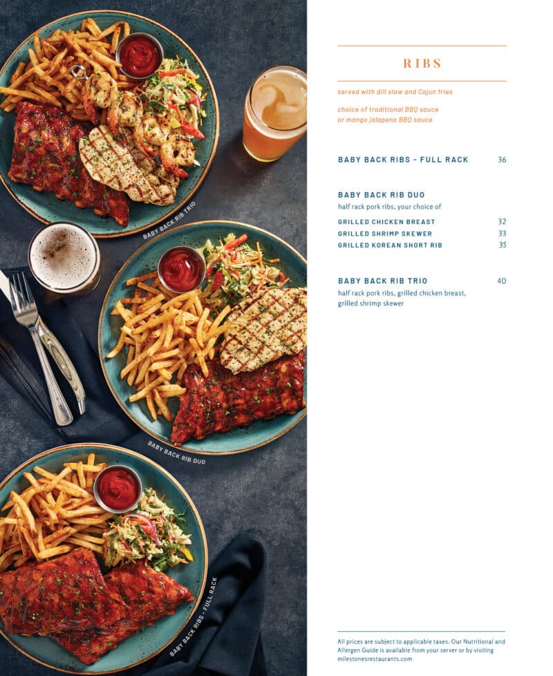 Milestones Menu in Langford - Millstream | Milestones Grill & Bar