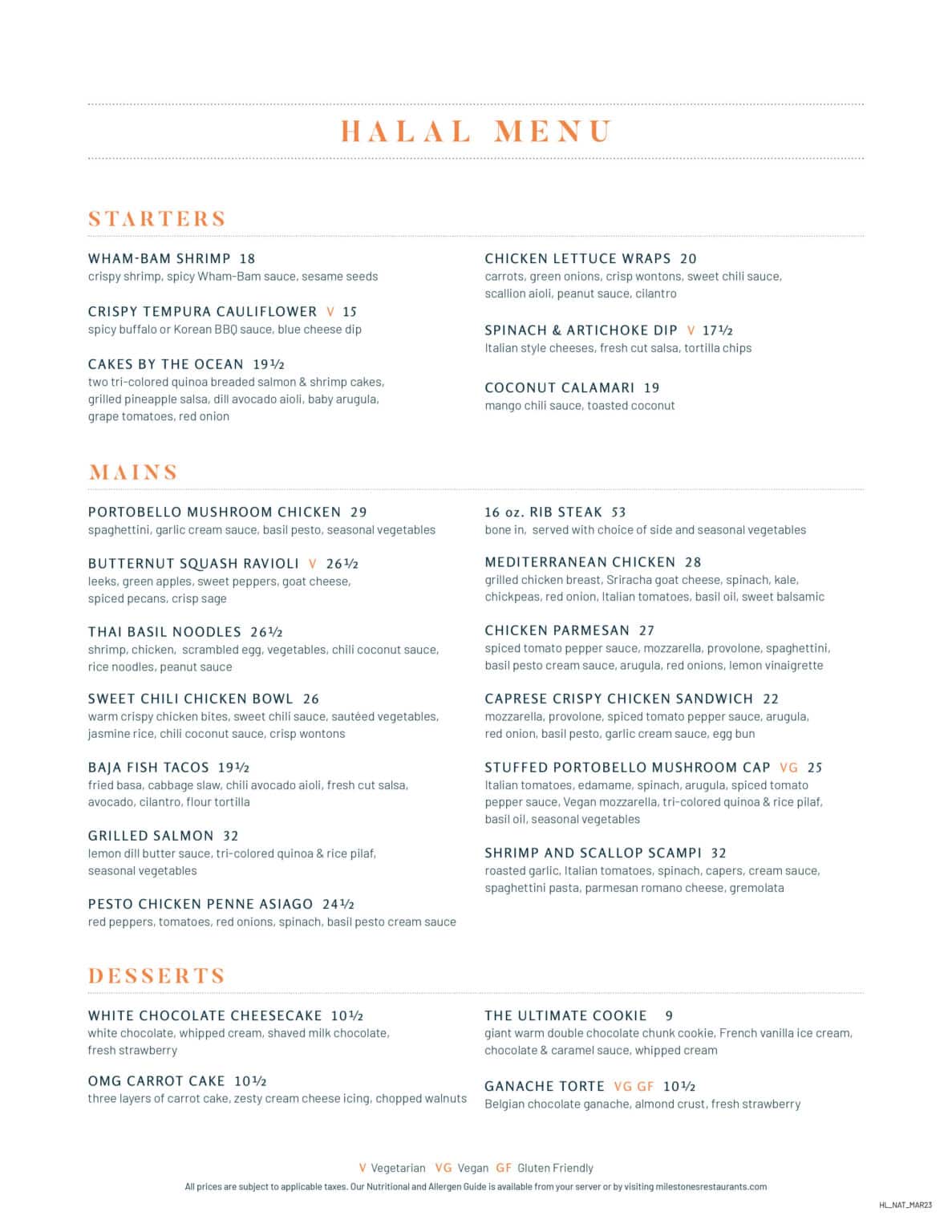 Milestones Menu in Scarborough - Town Centre | Milestones Grill & Bar