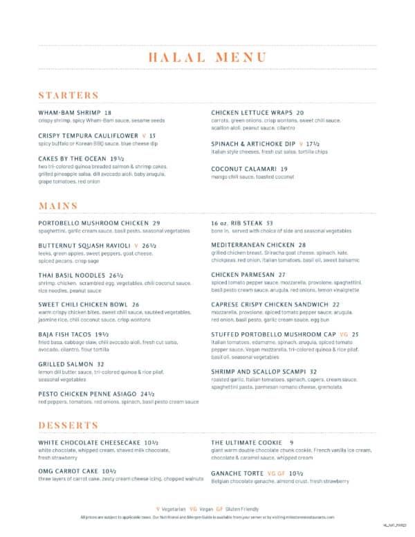 Milestones Menu in Scarborough - Town Centre | Milestones Grill & Bar