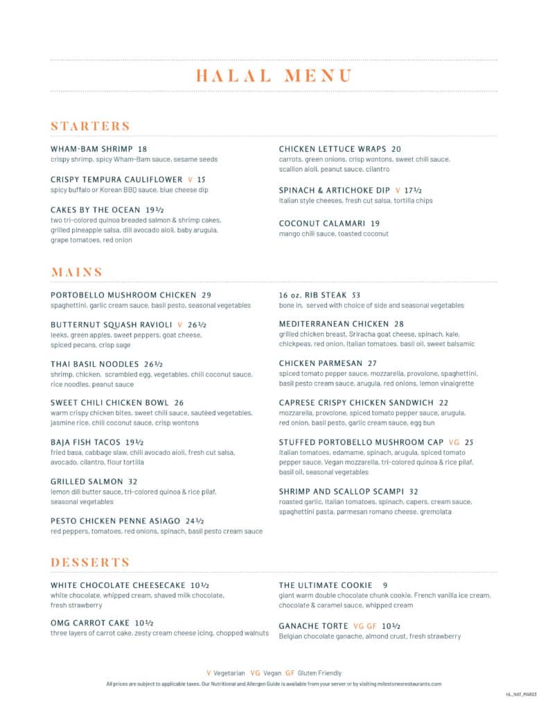Milestones Menu in Scarborough - Town Centre | Milestones Grill & Bar