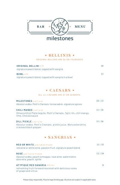 Milestones Menu in Whitby - Whitby | Milestones Grill & Bar