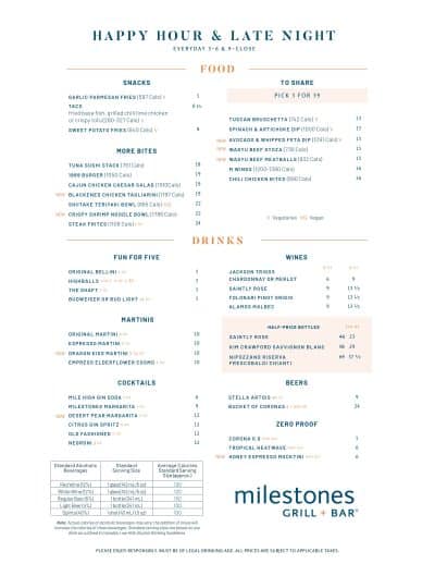 Milestones Menu in Ottawa - Pinecrest | Milestones Grill & Bar