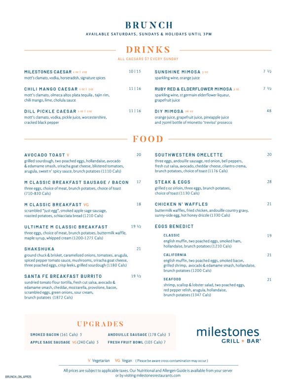 Milestones Menu in Mississauga - Mississauga West | Milestones Grill & Bar