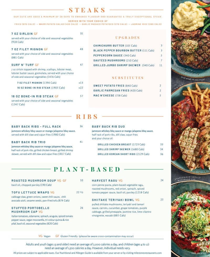 Milestones Menu in Mississauga - Mississauga West | Milestones Grill & Bar