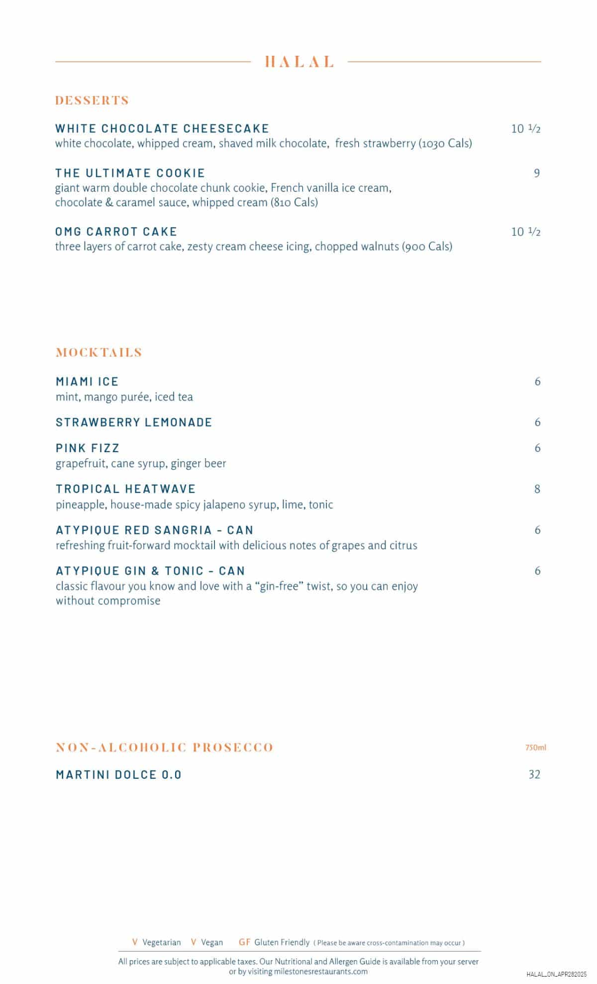 Milestones Menu in Mississauga - Mississauga West | Milestones Grill & Bar