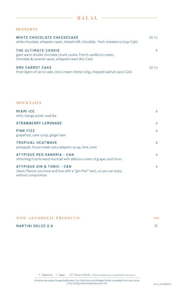 Milestones Menu in Mississauga - Mississauga West | Milestones Grill & Bar