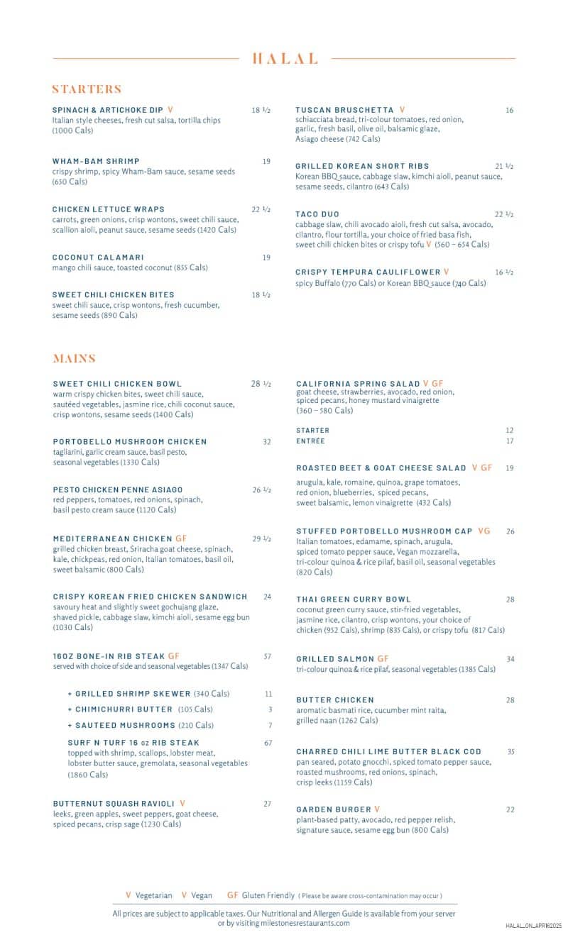 Milestones Menu in Mississauga - Heartland | Milestones Grill & Bar