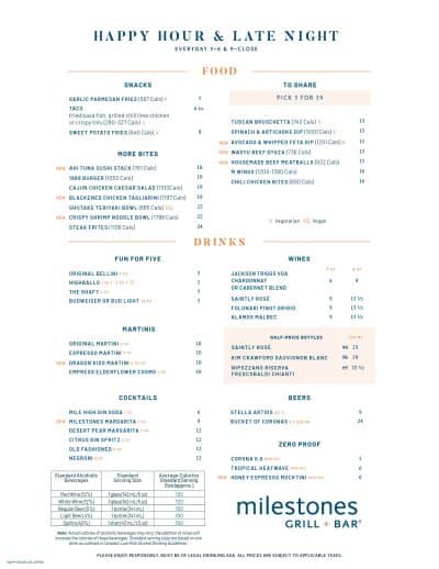 Milestones Menu in Mississauga - Mississauga West | Milestones Grill & Bar
