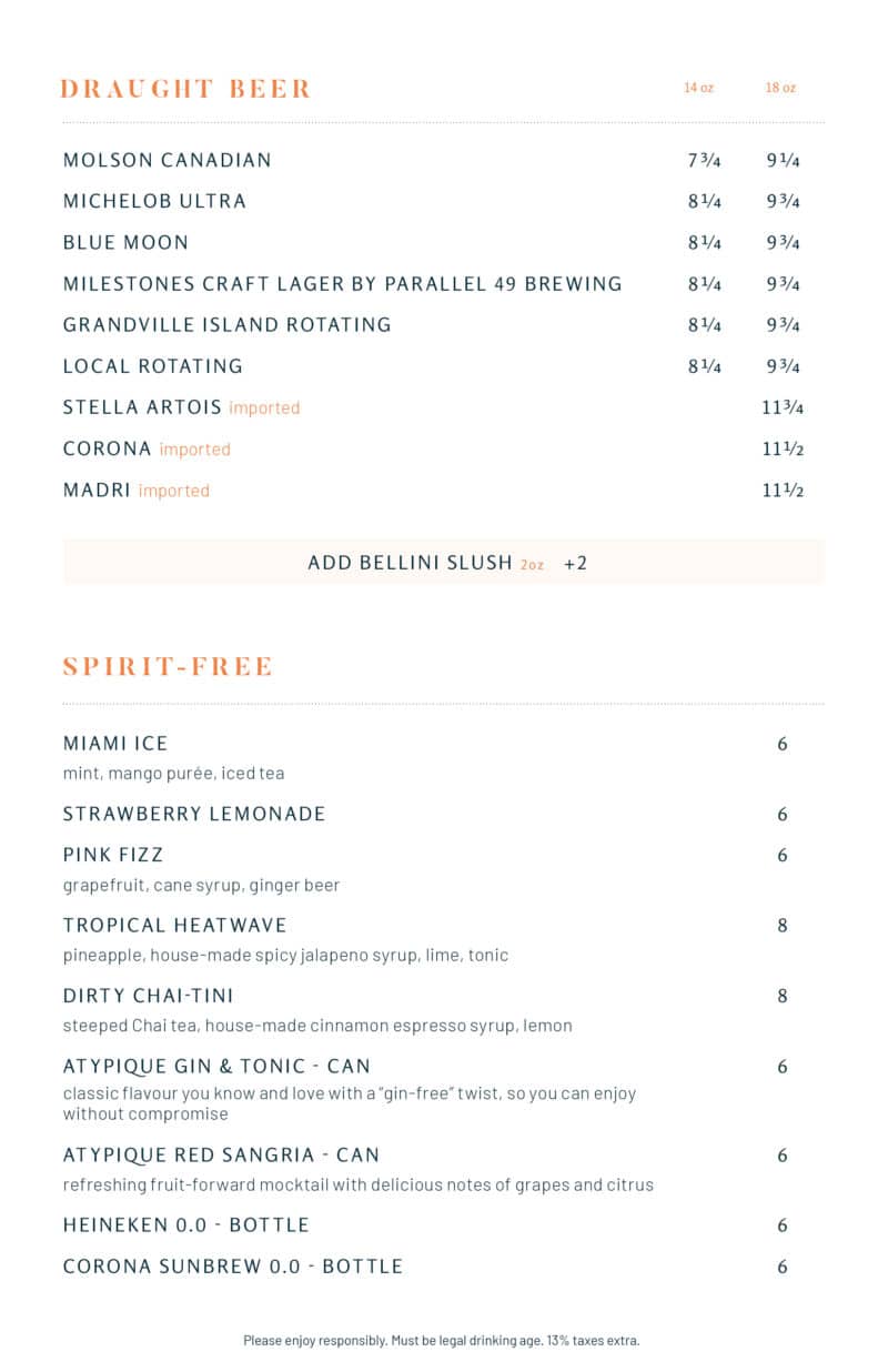 Milestones Menu in West Vancouver - Park Royal | Milestones Grill & Bar