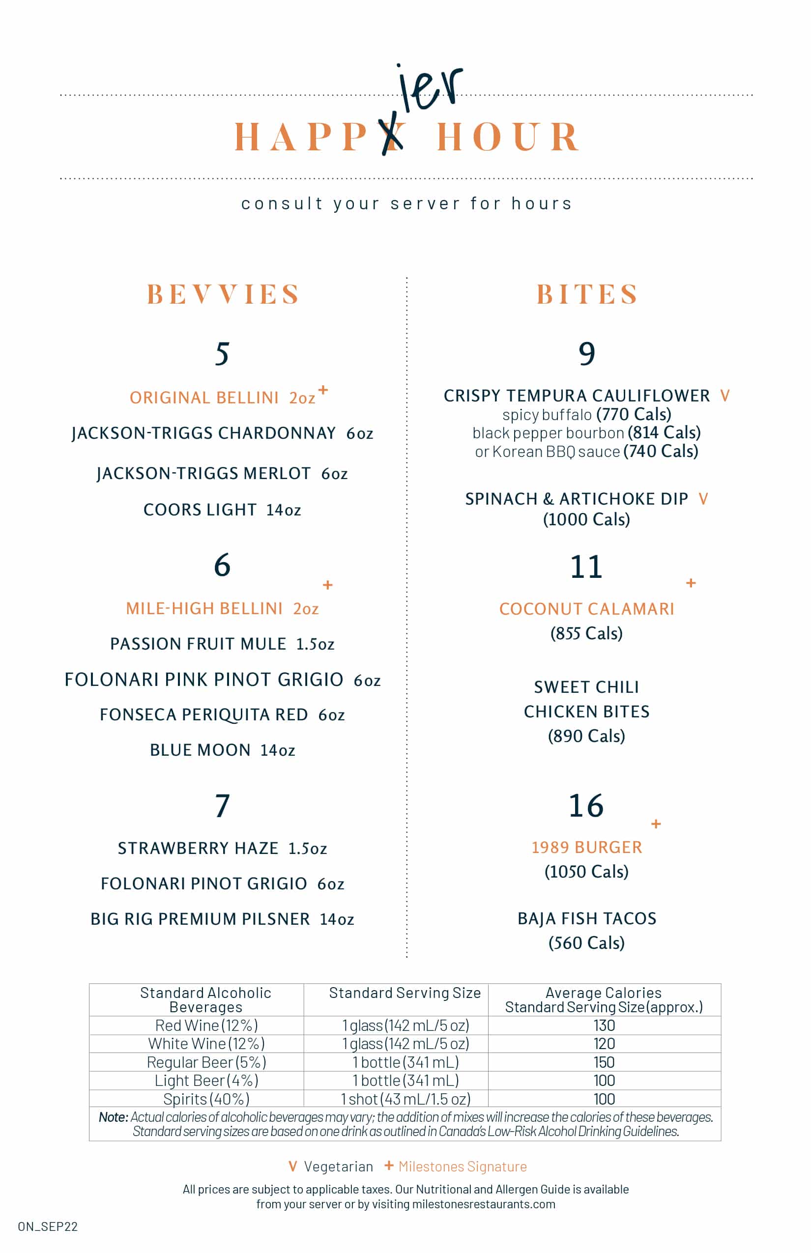 Milestones Menu in Waterloo - Waterloo | Grill & Bar