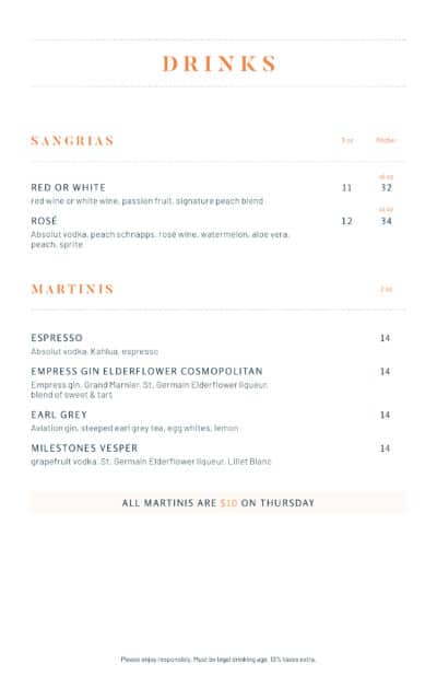 Milestones Menu in Whitby - Whitby | Milestones Grill & Bar