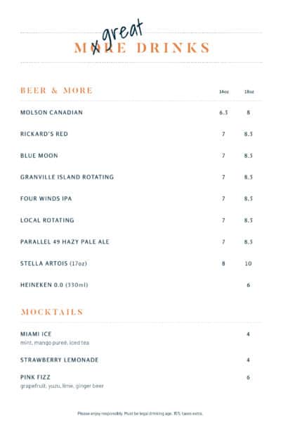 Milestones Menu in Victoria - Victoria | Grill & Bar