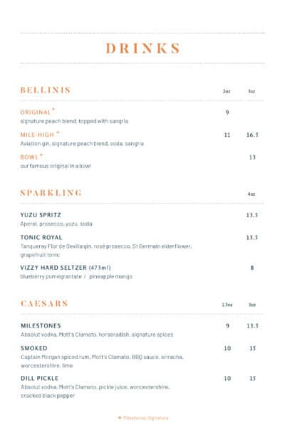 Milestones Menu in Waterloo - Waterloo | Grill & Bar