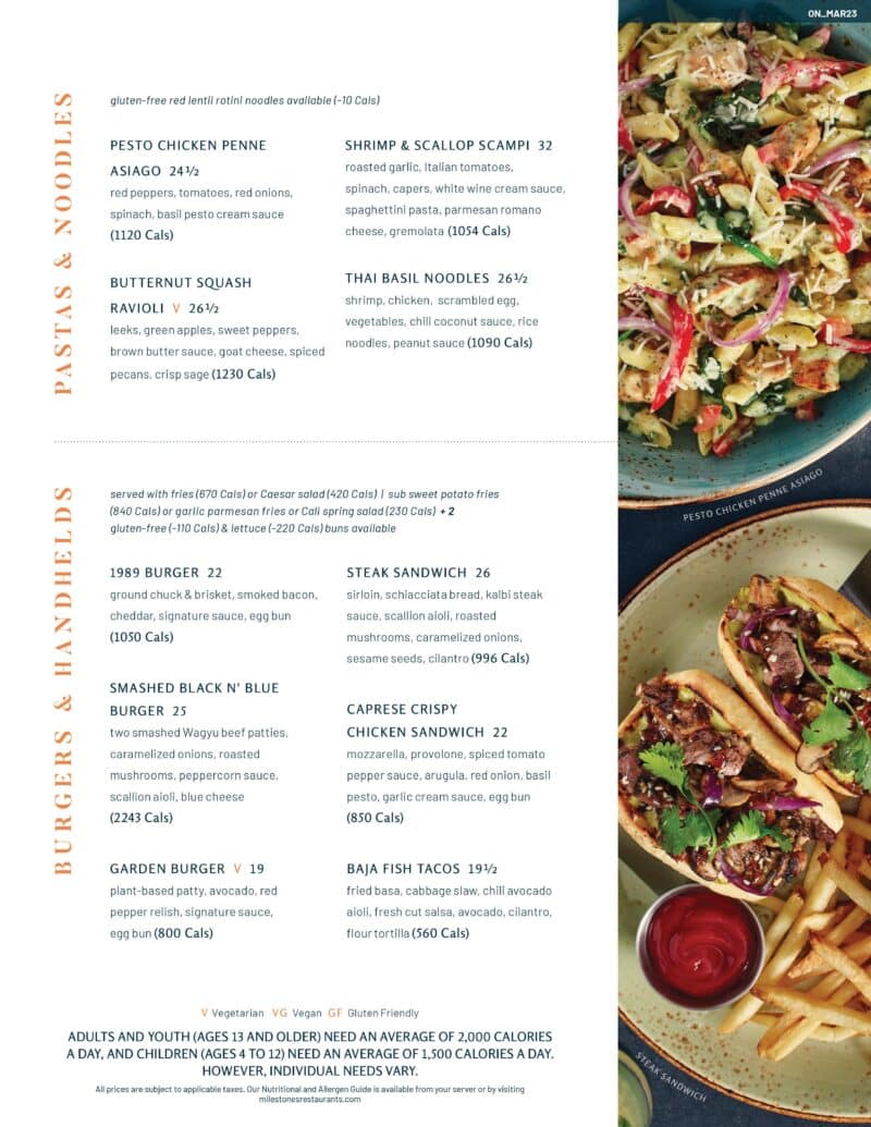 Milestones Menu in Scarborough - Town Centre | Milestones Grill & Bar