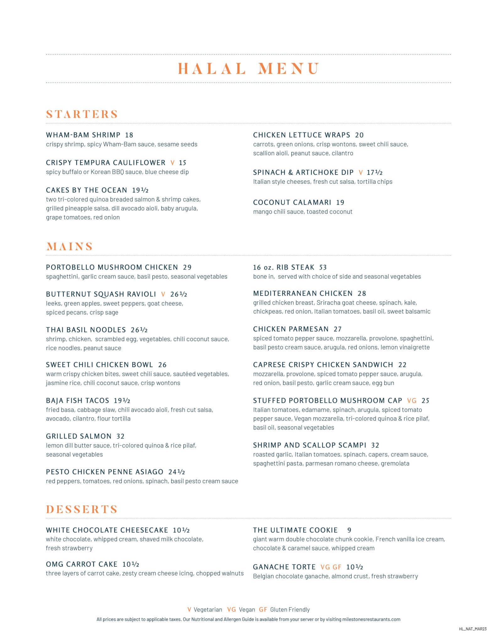 Milestones Menu in London - Masonville Place | Milestones Grill & Bar