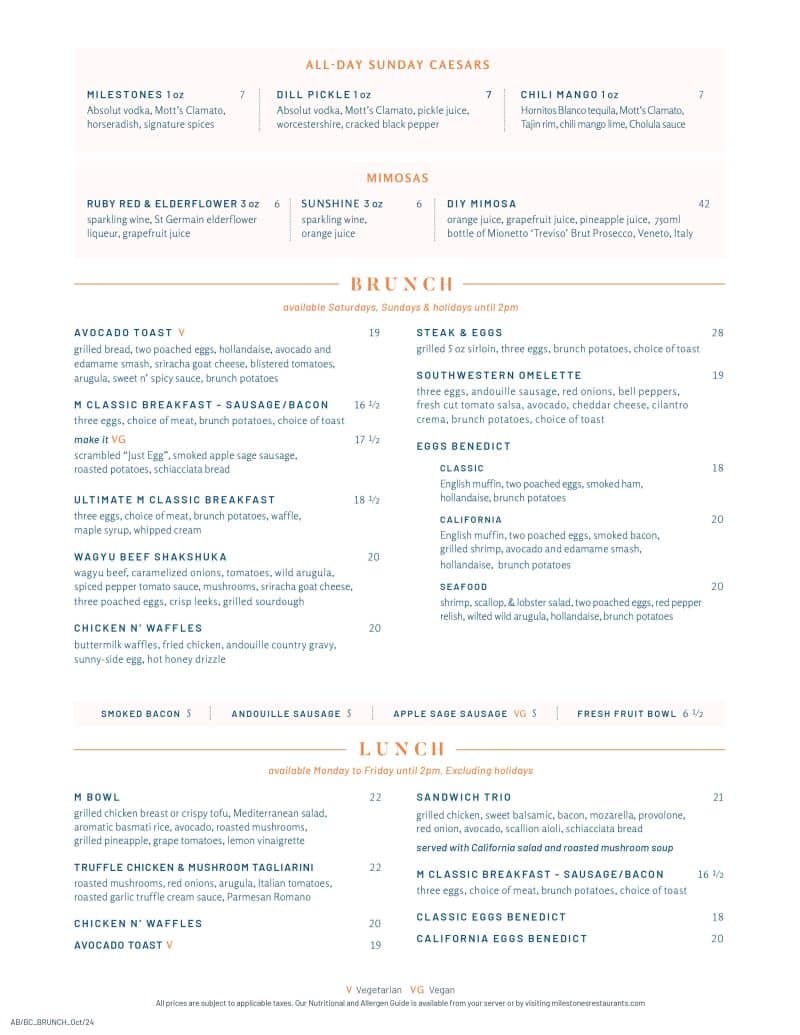 Milestones Menu in Langford - Millstream | Milestones Grill & Bar