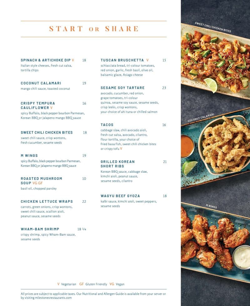 Milestones Menu in Langford - Millstream | Milestones Grill & Bar