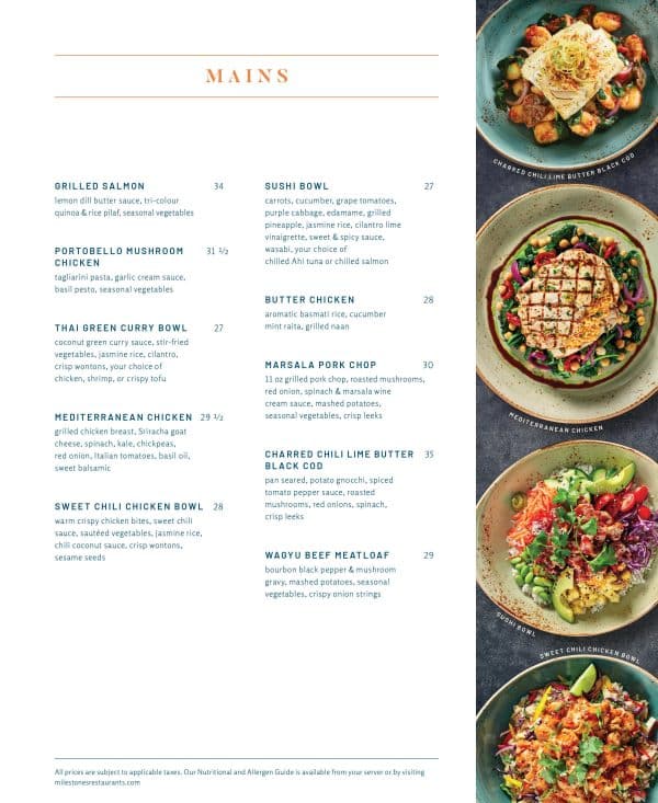 Milestones Menu in Langford - Millstream | Milestones Grill & Bar