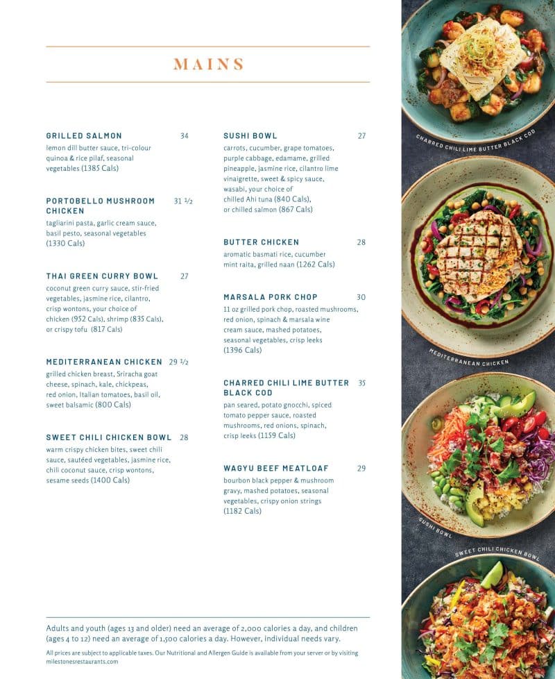 Milestones Menu in Mississauga - Mississauga West | Milestones Grill & Bar