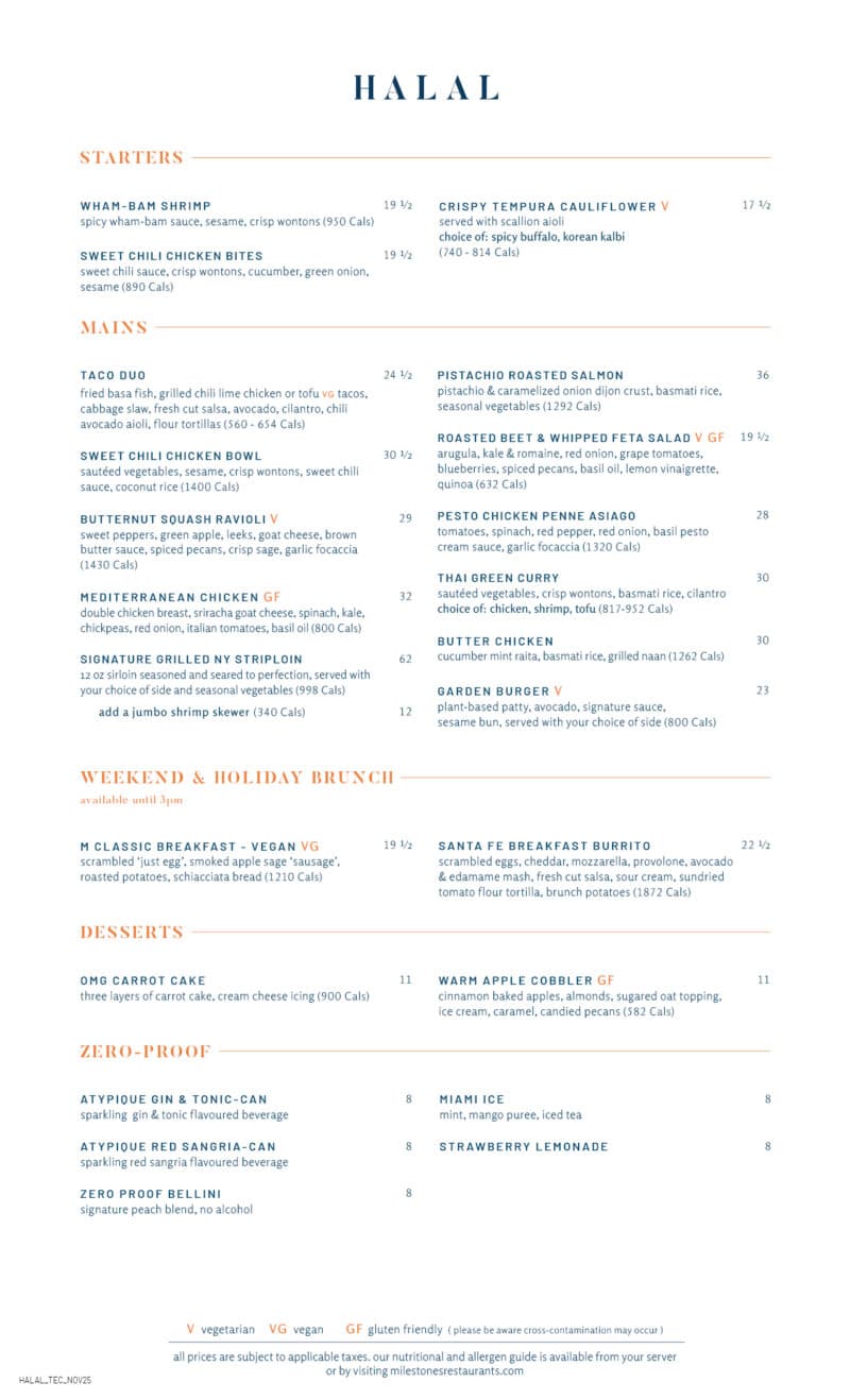 Milestones Menu in Richmond Hill - Richmond Hill | Milestones Grill & Bar